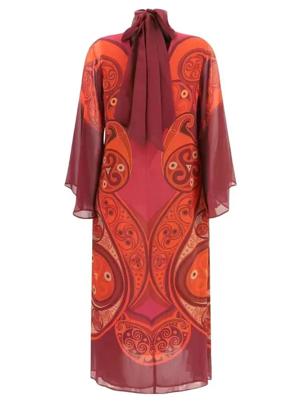 La DoubleJ Alchemy Placée Dark In Silk Georgette Midi Magnifico Dress - Red