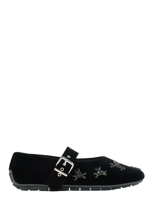 Simone Rocha Embellished Velvet Ballet Flats - Black