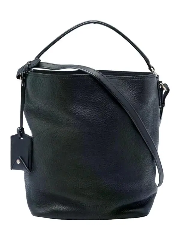 Burberry 2000-2017 Medium Grained Calfskin And Mega Check Canvas Ashby Bucket Bag Satchel - Black