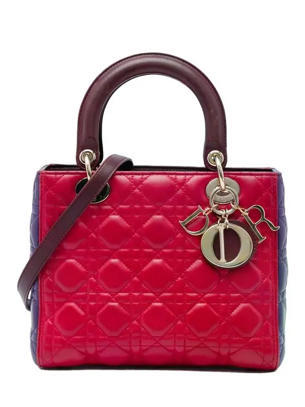 Dior 2015 Medium Tricolor Lambskin Cannage Lady Satchel - Purple