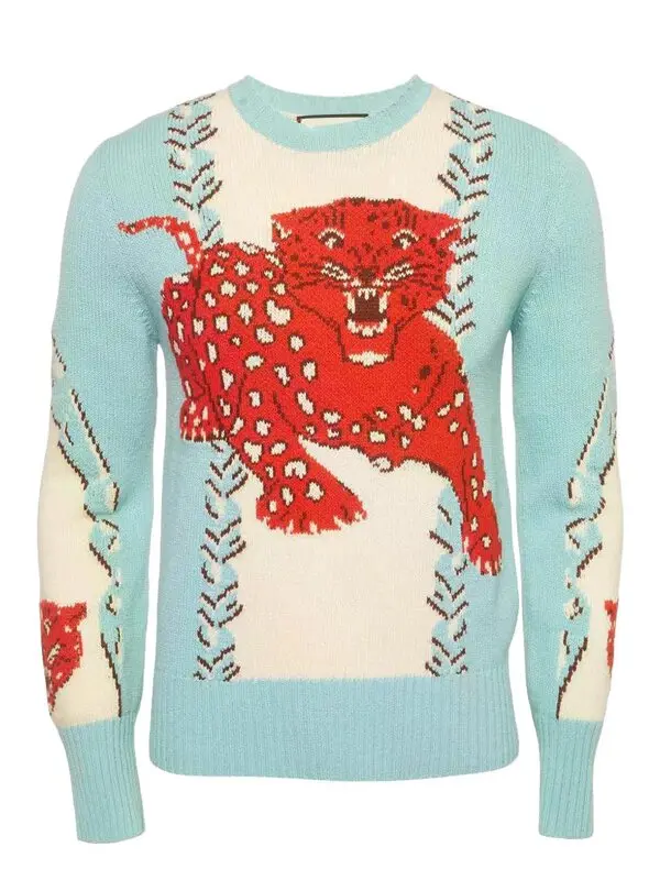 Gucci Leopard-intarsia Sweater - Blue