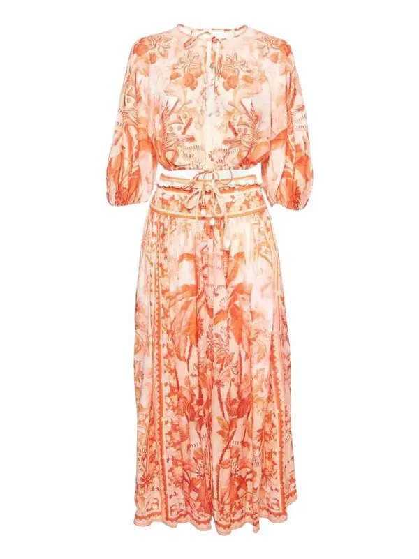 Zimmermann Palm-print Linen Top And Skirt Set - Red
