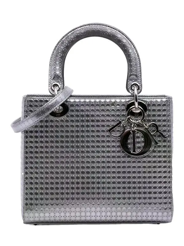 Dior 2015 Medium Metallic Patent Microcannage Lady Satchel - Silver