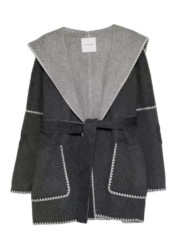 ERMANNO FIRENZE Belted Hooded Coat - Grey