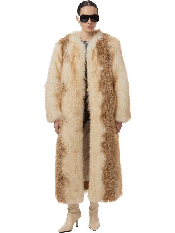 Apparis Solange Fox Maxi Coat - Beige Multi