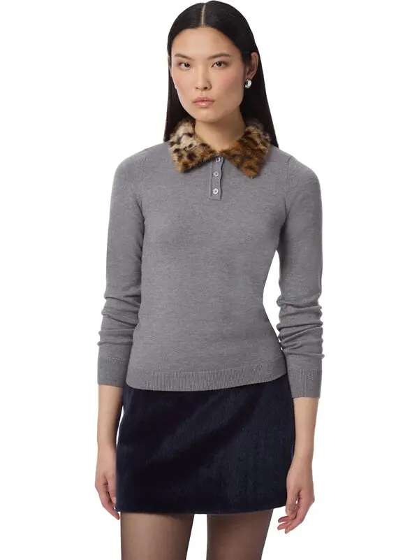 Apparis Esther Polo Sweater - Slate/leopard Multi