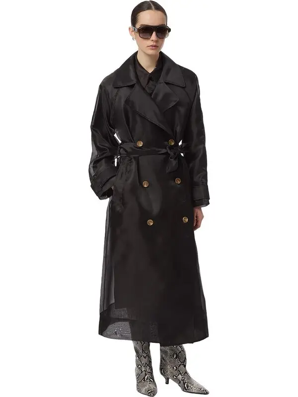 Apparis Lana Organza Trench Coat - Noir