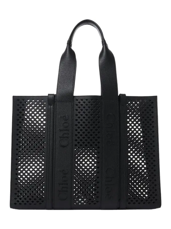 Chloé Woody Cut-out Detailing Leeather Tote Bag - Black