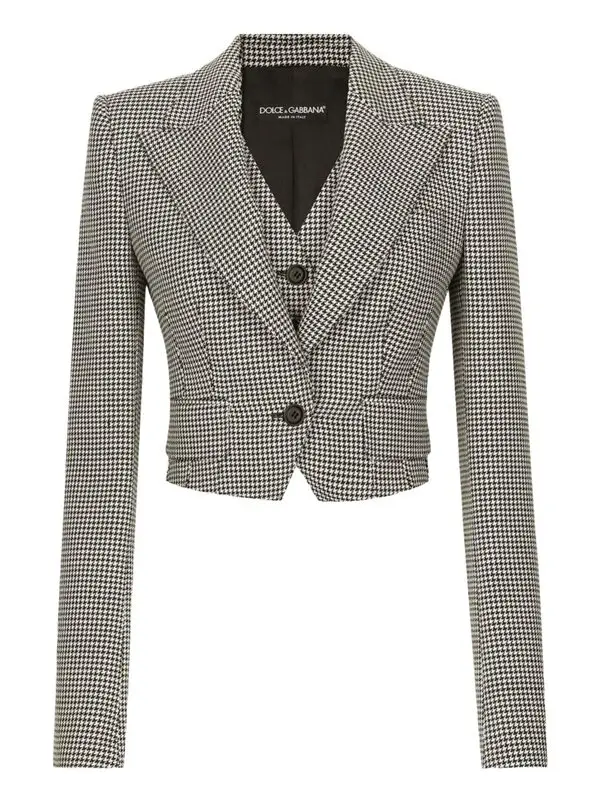 Dolce & Gabbana Short Houndstooth Jacket With Vest - Grey