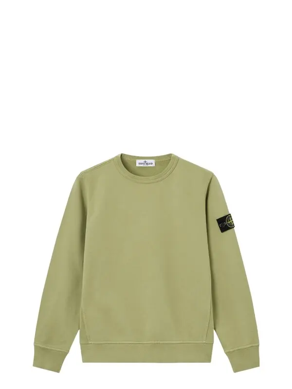 Stone Island Regular-fit Crewneck Sweatshirt With Ribbed Side Bands - Sage