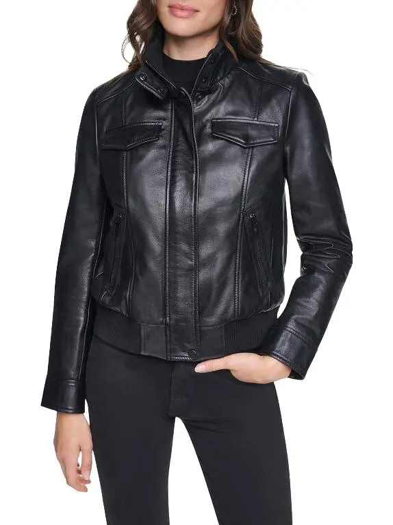 Andrew Marc Ashford Leather Bomber Jacket - Black