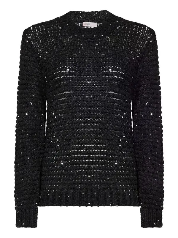 Herno Resort Sequin-embroidery Openwork Sweater - Black