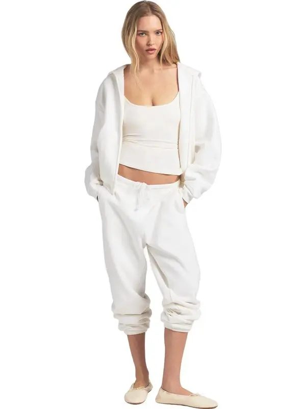 SKIMS Zip Up Hoodie | White | | Cotton Fleece - Marble