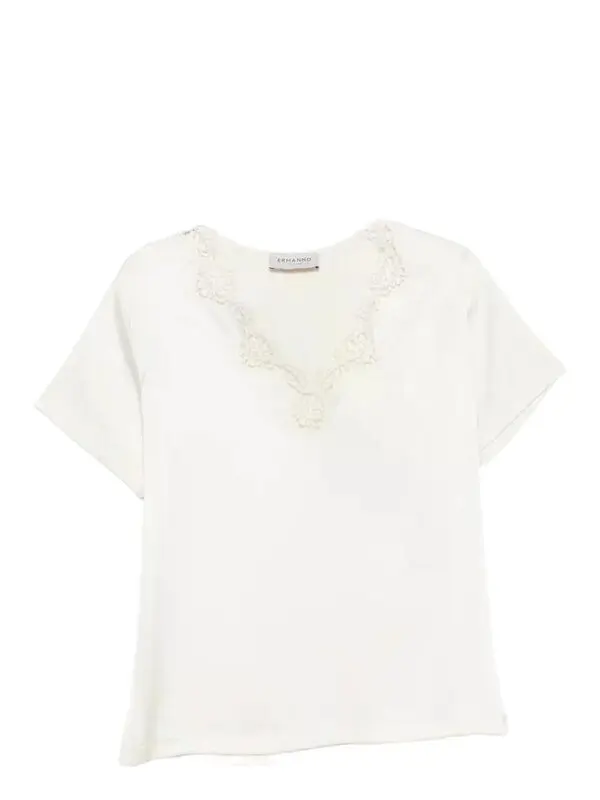 ERMANNO FIRENZE Lace-trim V-neck Top - Neutrals