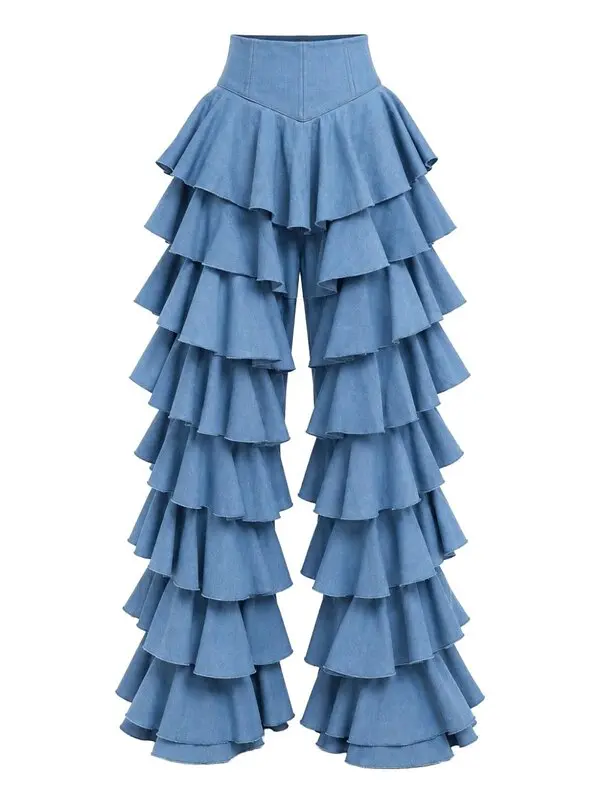 OFUURE Light Denim Daria Ruffle Pants - Blue