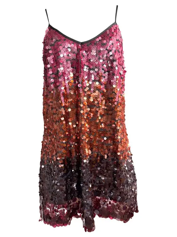 ANY OLD IRON Orange / Red Multicolor Radiant Sequin Short Dress - Orange/red