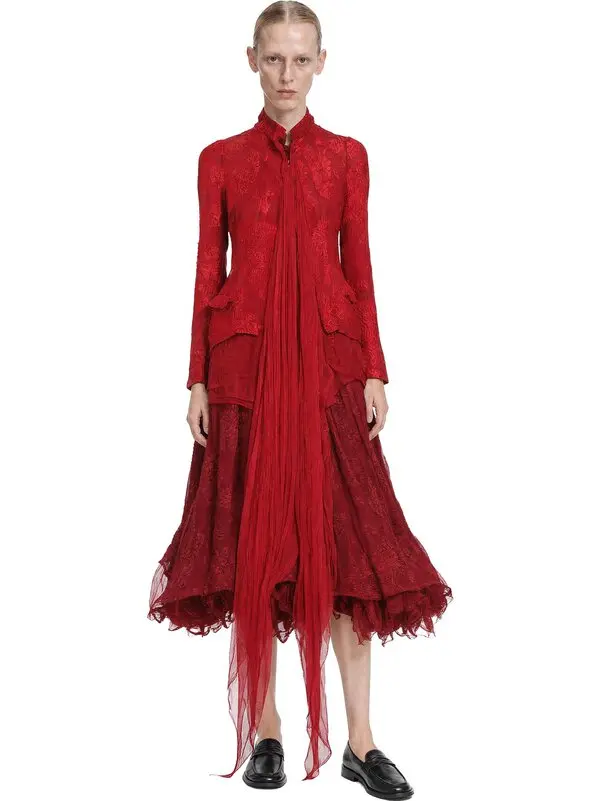 MARC LE BIHAN Crinkled Organza And Brocade Jacket - Red