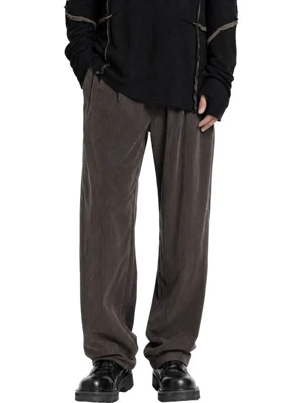 ANDREA YA AQOV Pleated Corduory Pants - Brown