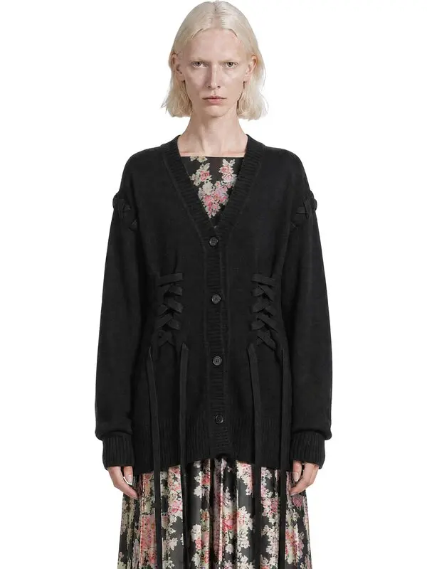 Simone Rocha Merino Sculpted Corset Cardigan - Black