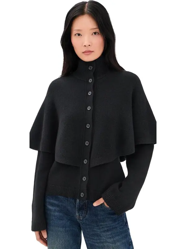 Vince Turtleneck Cape Cardigan - Black