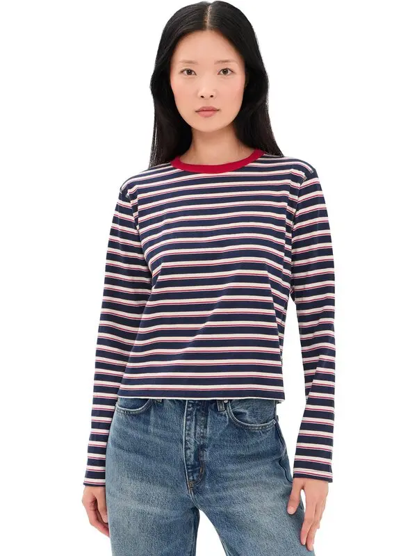 ASHER Lucy Stripe Tee - Navy/natural/red