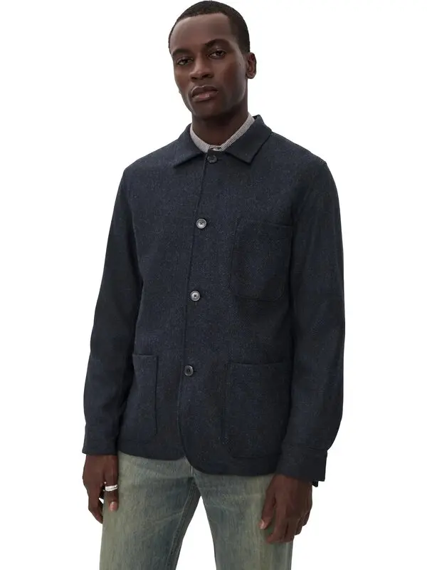 Portuguese Flannel Labura Herringbone Wool Shacket - Navy