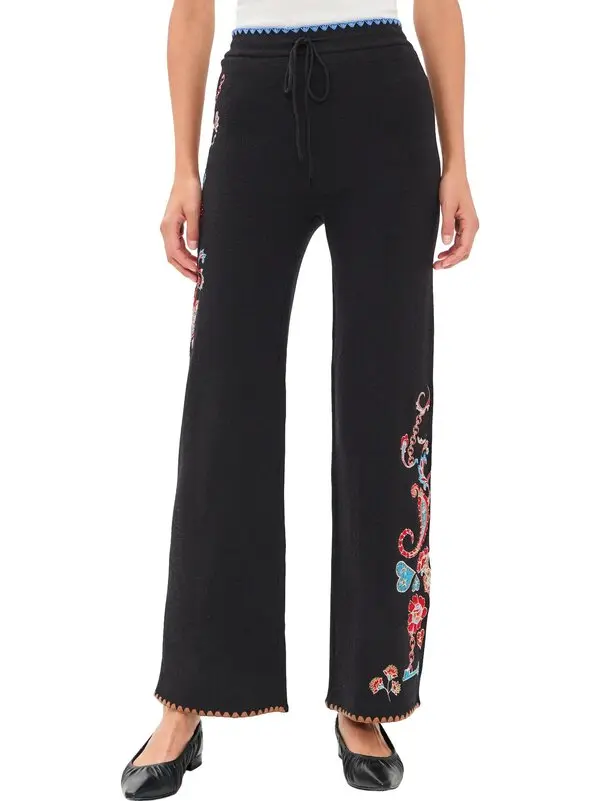 NEVER FULLY DRESSED Paisley Wide Leg Pants - Black
