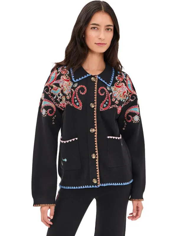 NEVER FULLY DRESSED Embroidered Paisley Cardigan - Black