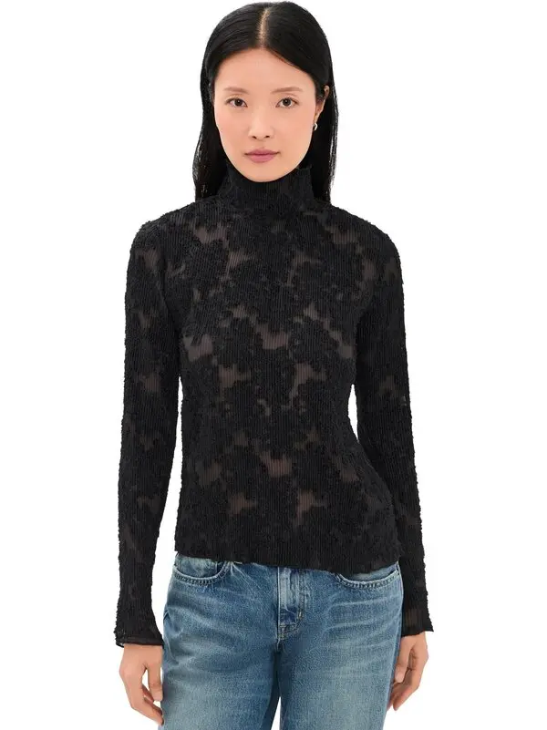 GANNI Pleated Fil Coupe Turtleneck - Black