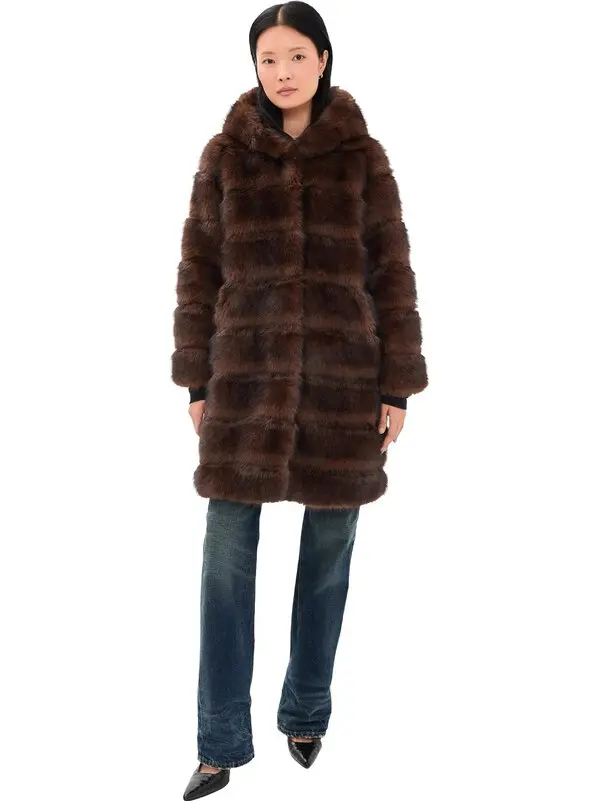 Apparis Marais Faux Mink Hooded Coat - Brown