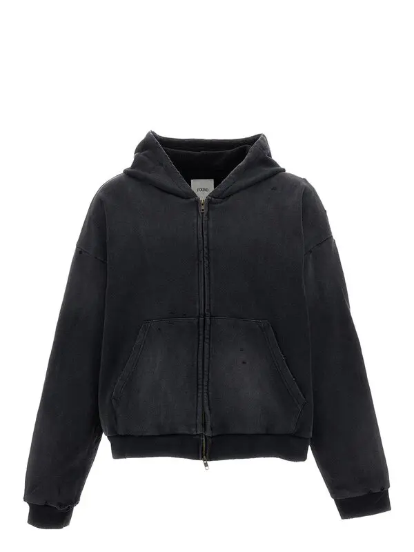 FOUND Felpa Con Cappuccio Con Zip E Fodera Termica Effecto Vissuto - Nero