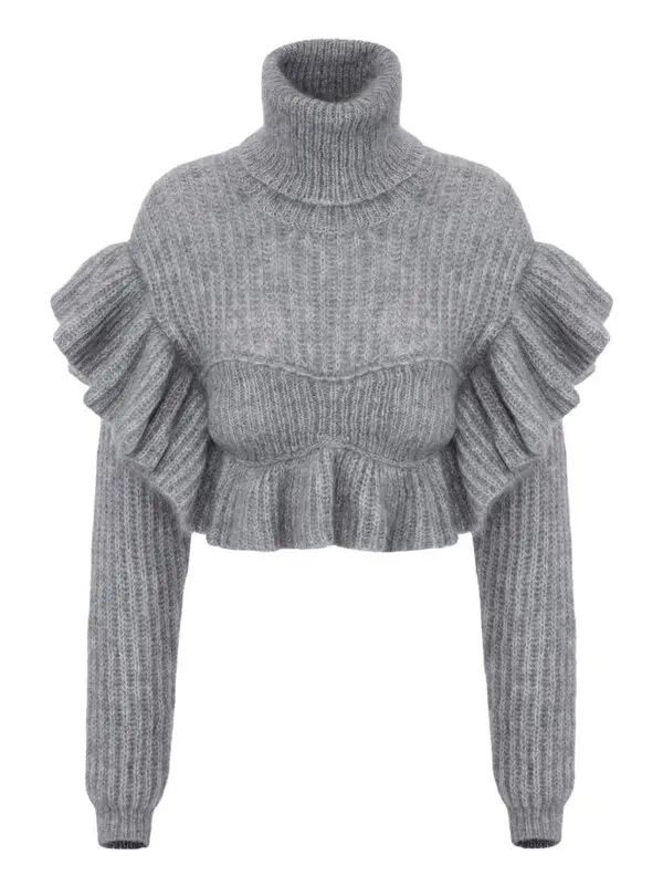 Elisabetta Franchi Wool Blend Turtle-neck Sweater - Grey