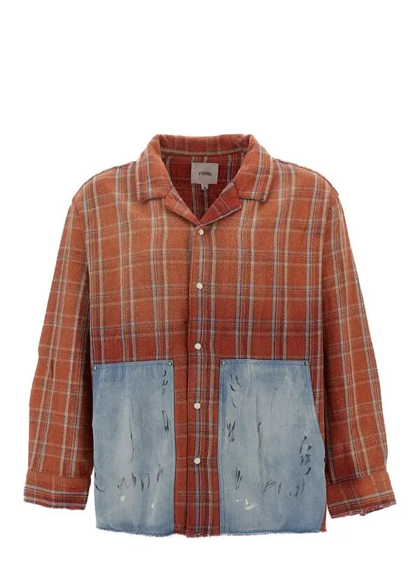 FOUND Camicia Plaid Denim - Rosso