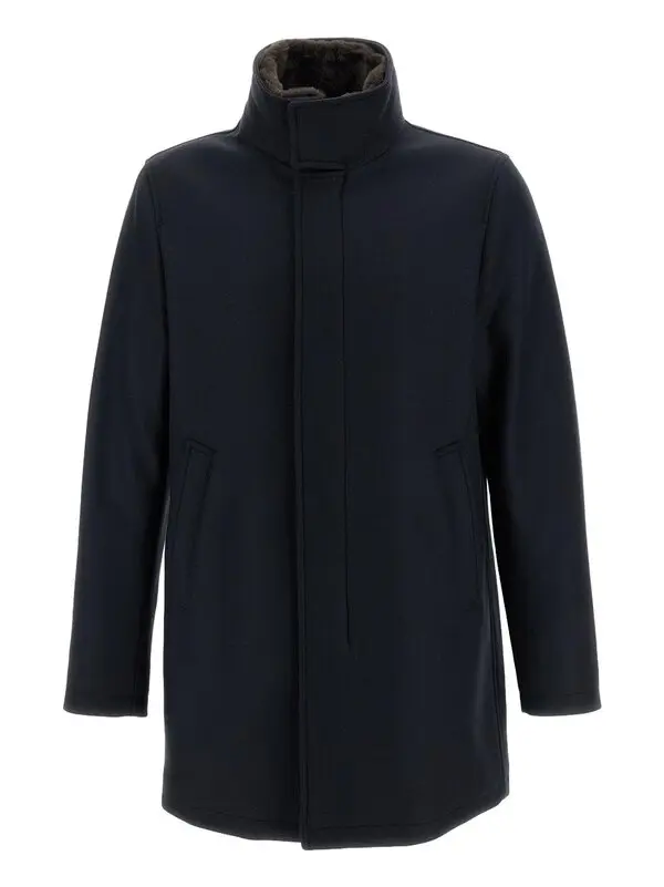 Herno Cappotto In Lana Con Eco Pelliccia - Blu