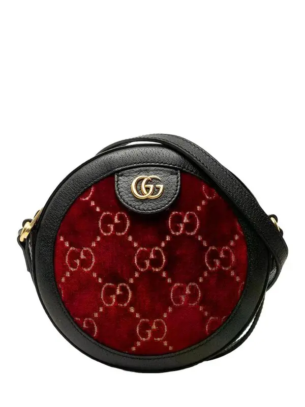 Gucci 2016-2026 Gg Marmont Velvet Round Crossbody Bag - Red