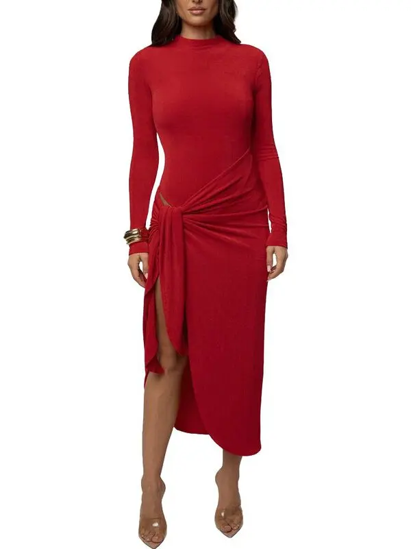 JLUXLABEL Last Light Slinky Midi Dress - Red