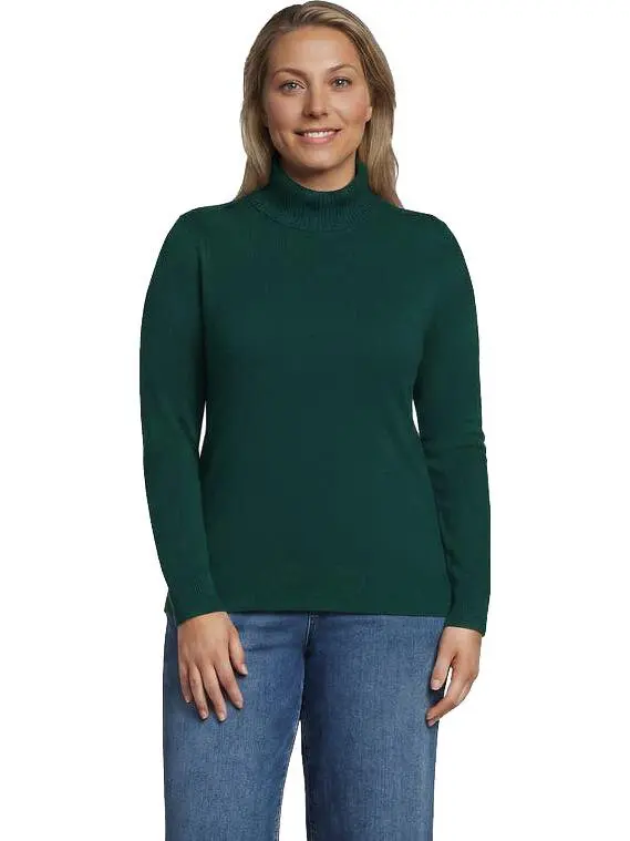 LANDS' END Cashmere Turtleneck Sweater - Pine