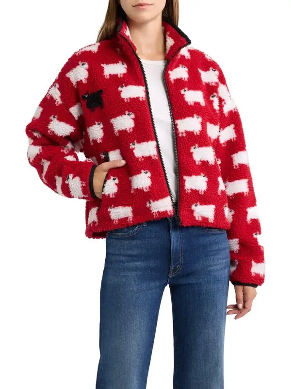 ROWING BLAZERS Sheep High-pile Fleece Full Zip Sweatshirt - Red