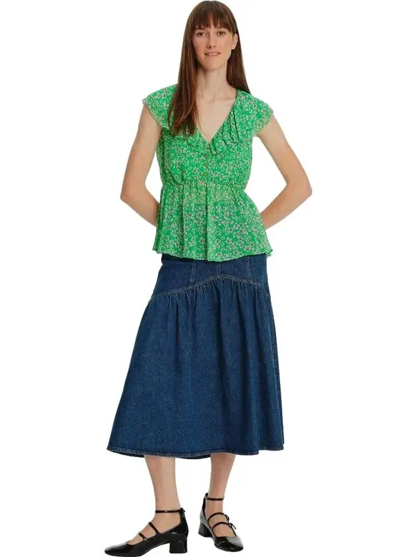 EXQUISE V Neck Printed Sleeveless Blouse - Original