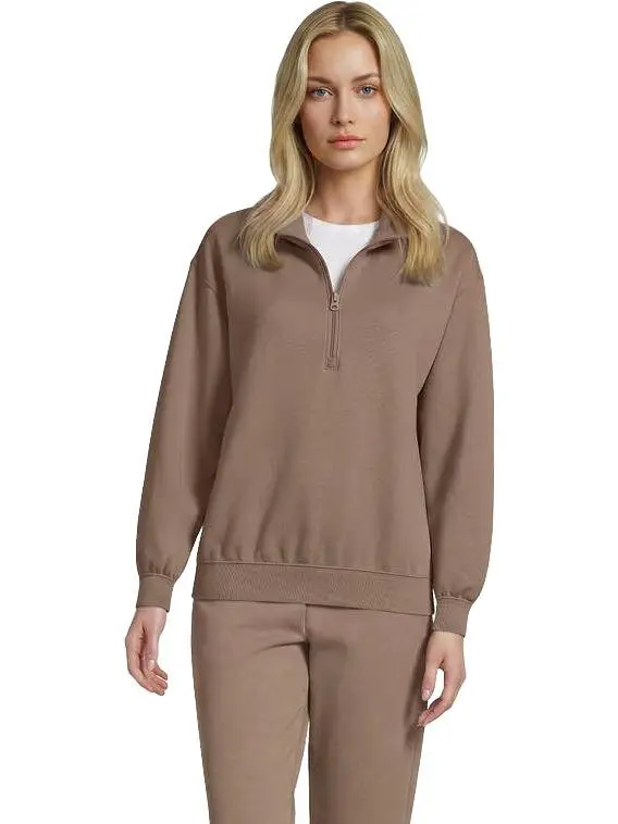 LANDS' END Serious Sweats Relaxed Quarter Zip Pullover Sweatshirt - Cocoa