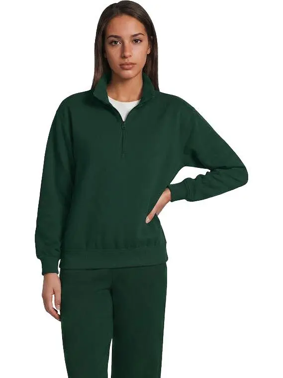 LANDS' END Serious Sweats Relaxed Quarter Zip Pullover Sweatshirt - Pine