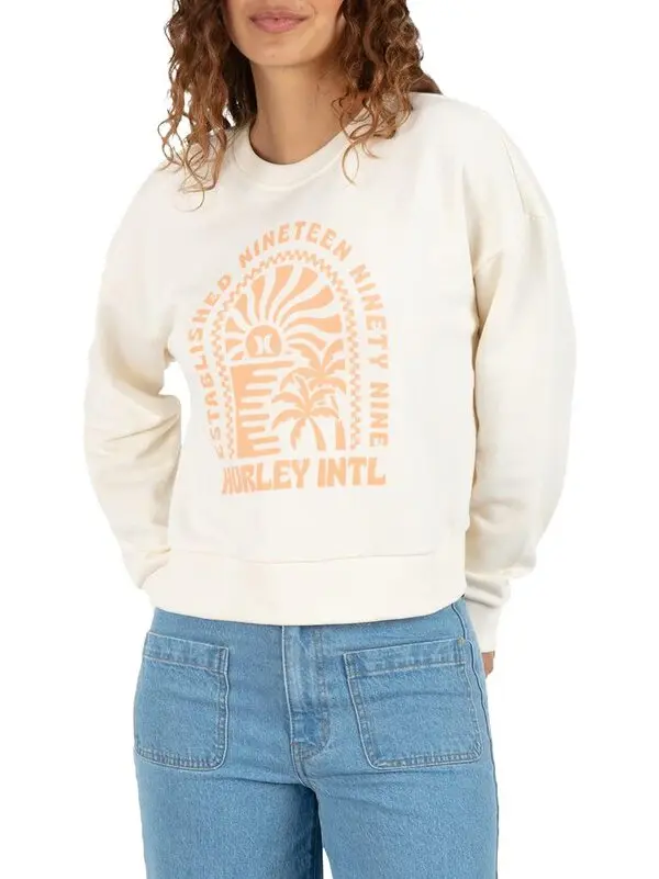 Hurley Fragment Boxy Graphic Sweatshirt - Cream
