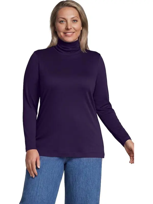 LANDS' END Supima Cotton Fitted Long Sleeve Turtleneck - Blackberry