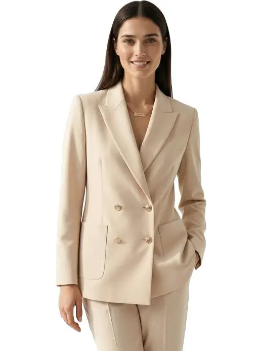 EXQUISE Double Breasted Regular Woven Blazer Jacket - Ecru
