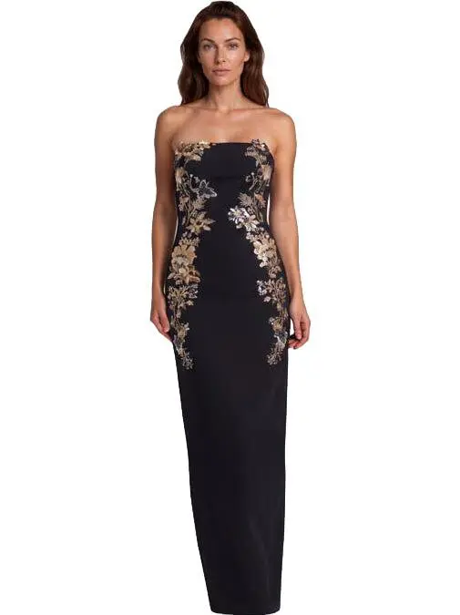 Rene Ruiz Collection Strapless Crepe Column Gown - Black Multi