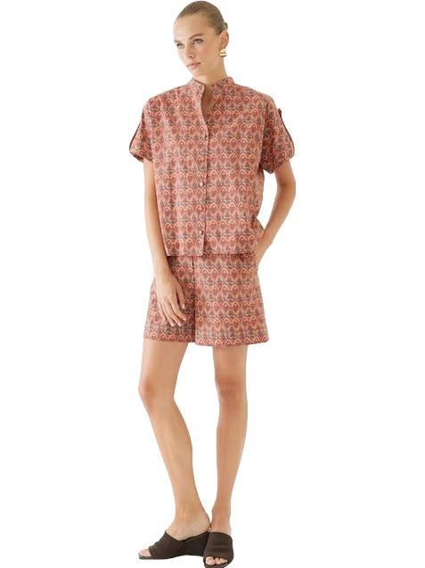 EXQUISE Belt Sleeve Shirt - Multicolor