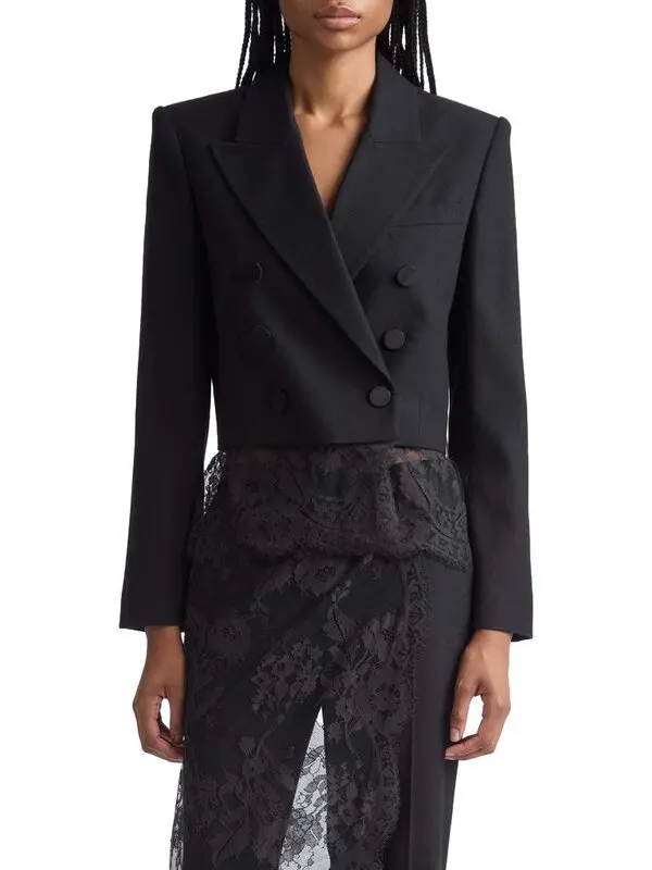 Zimmermann Valiant Crop Lace Trim Stretch Wool Jacket - Black