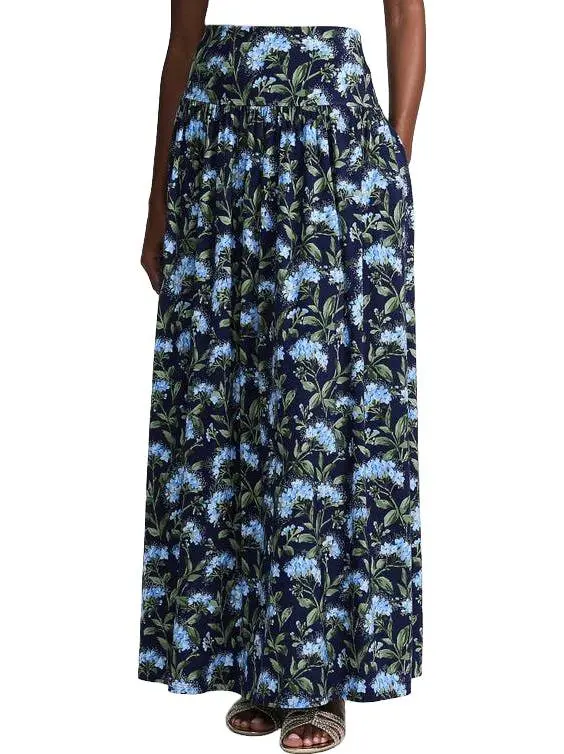 LANDS' END Silky Knit Maxi Skirt - Deep Sea/blue Hydrangea