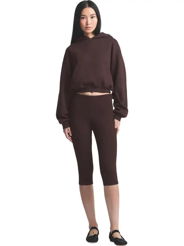 SKIMS Cropped Hoodie With Embossed Logo | Deep Neutral | | Cotton Fleece - Espresso