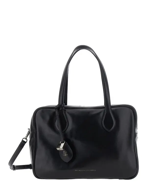 Brunello Cucinelli Black Handbag With Adjustable And Removable Shoulder Strap And Front Padlock In Leather For - Multicolor